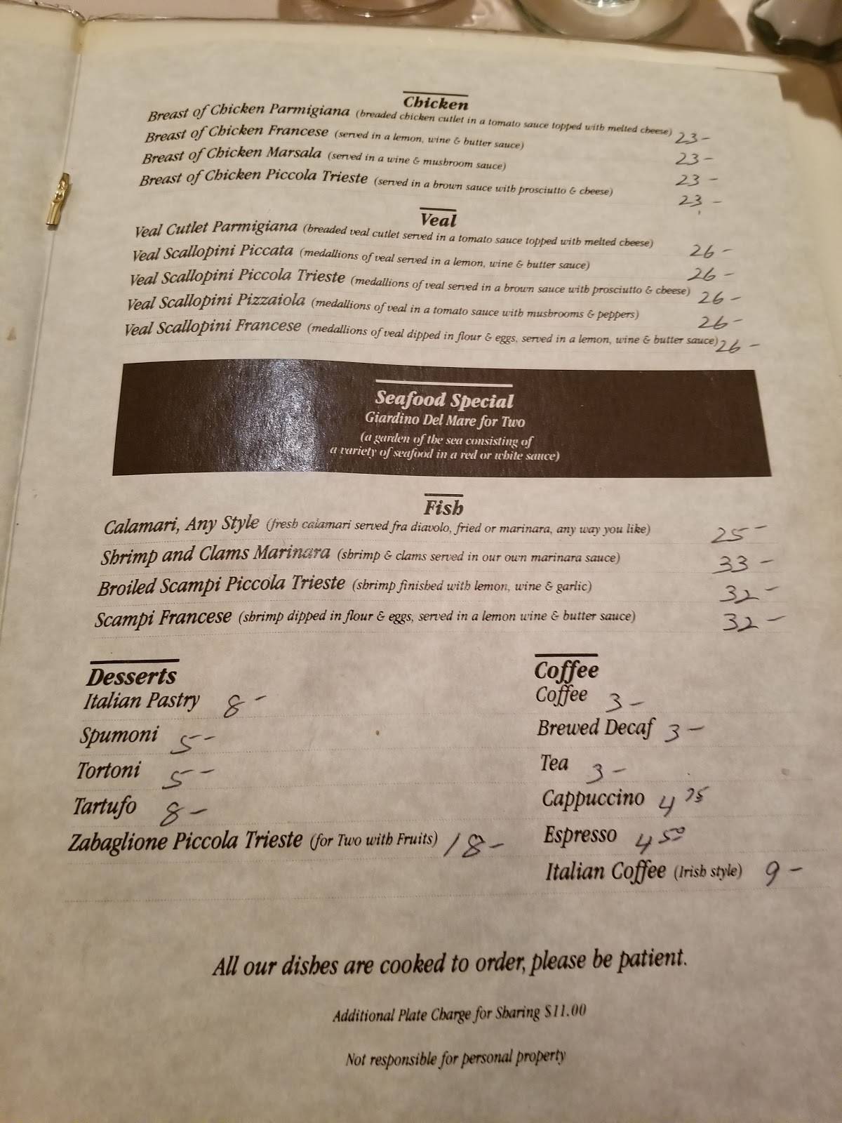 Menu at Dario's restaurant, Rockville Centre