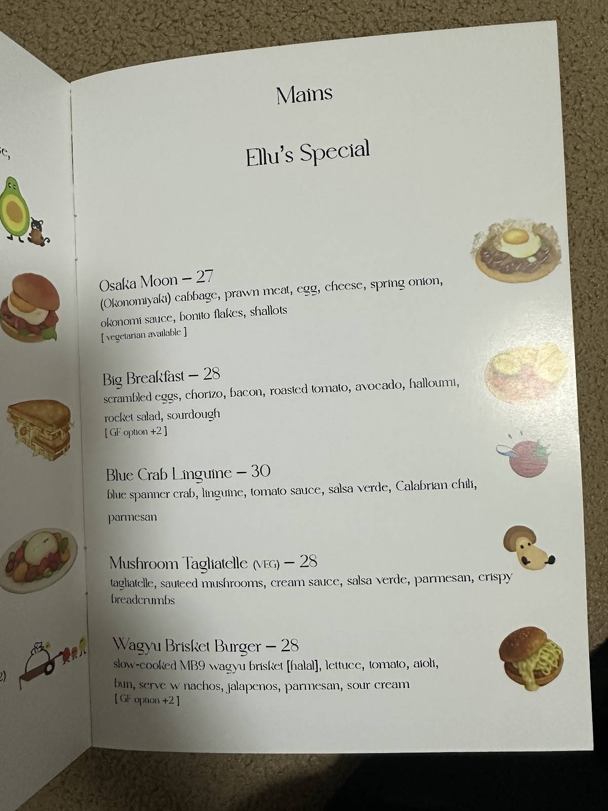 Menu at ellu cafe, Surry Hills