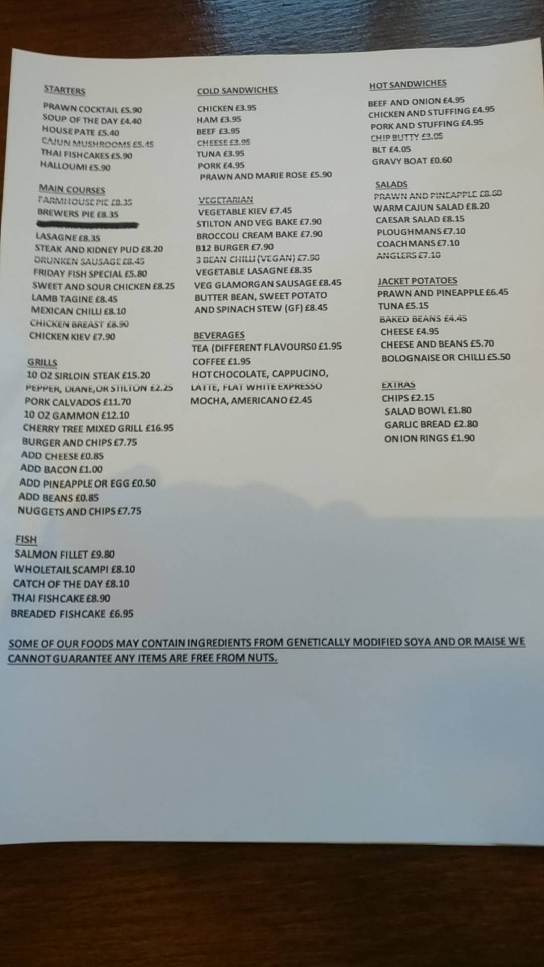 Menu at The Cherry Tree pub & bar, Darton