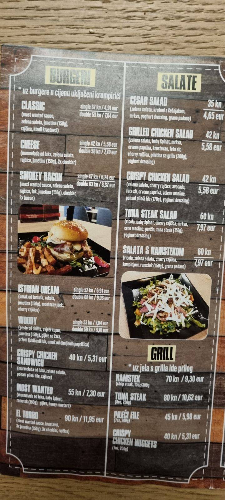 Menu at Most Wanted, Daruvar