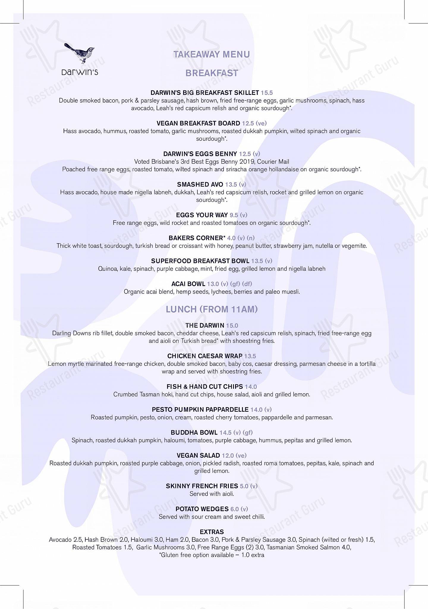Menu at Darwin's restaurant, Saint Lucia