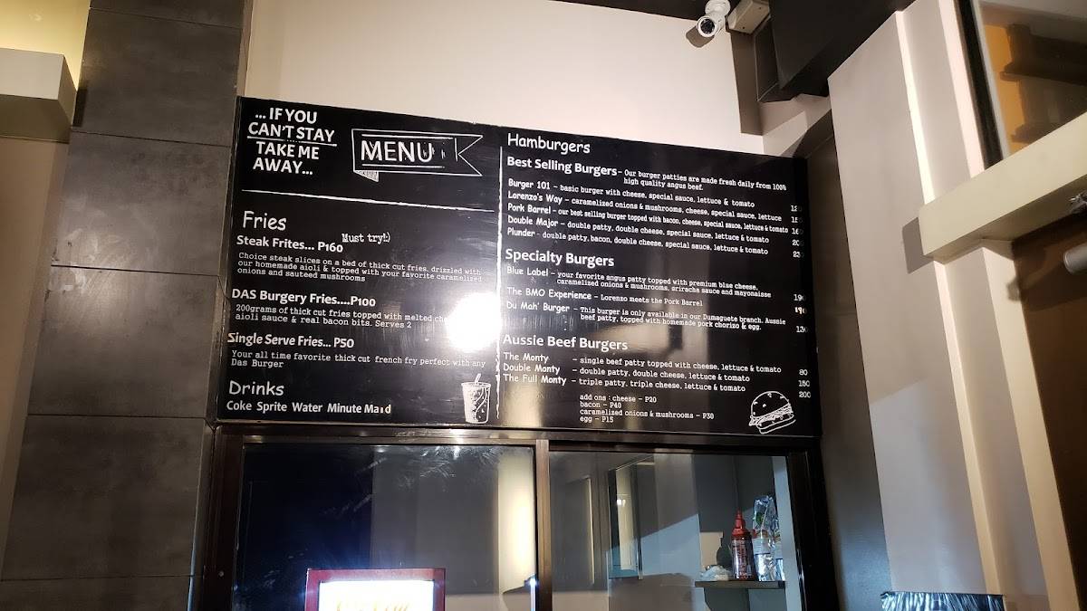 Carta del restaurante Das Burgery, Dumaguete