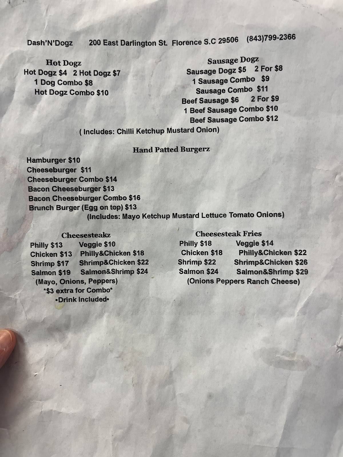 Menu at Dash-N-Dogz, LLC restaurant, Florence