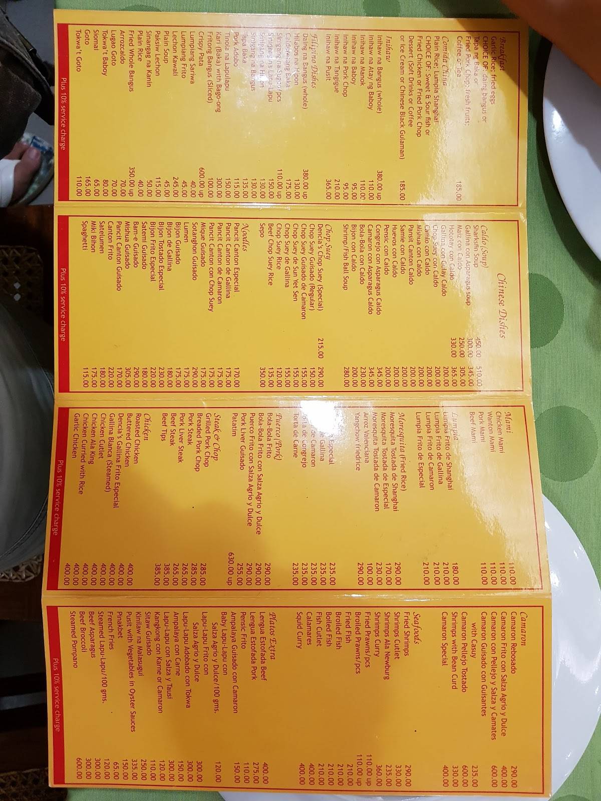 Menu at Davao Dencia's Restaurant, Davao City, General Luna St