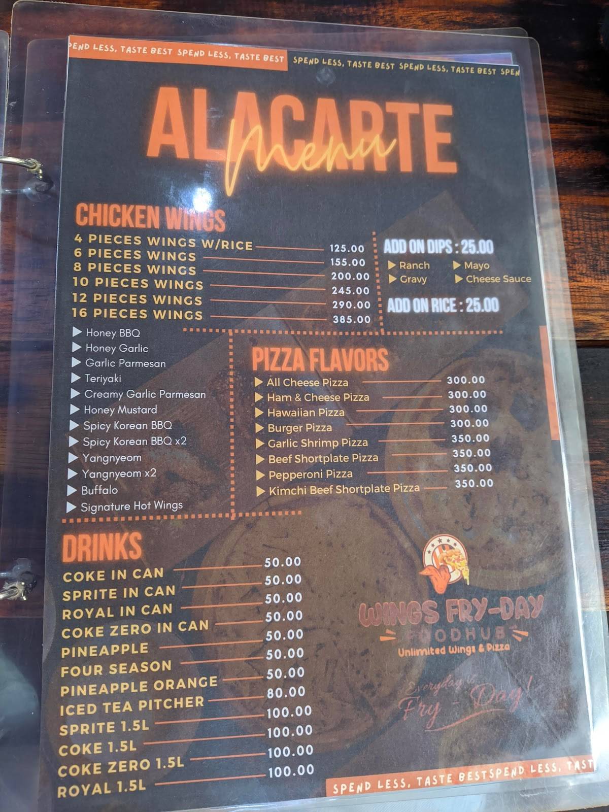 Menu at Wings fry-day restaurant, Davao City, Rizal St