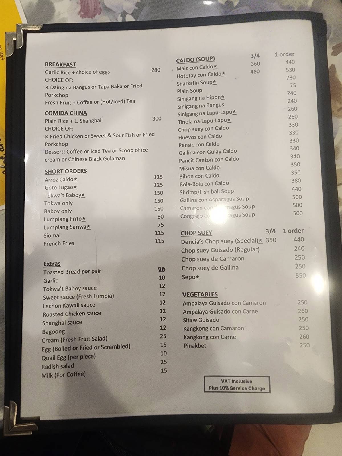 Carta de Davao Dencia's Restaurant, Dávao, General Luna St