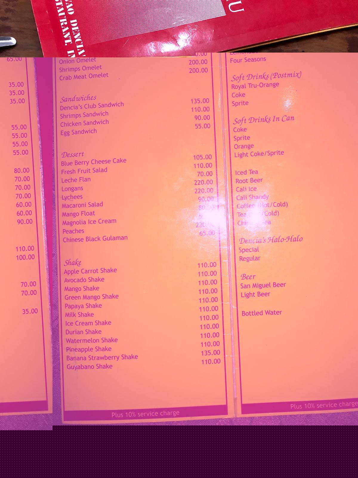 Menu at Davao Dencia's Restaurant, Davao City, General Luna St