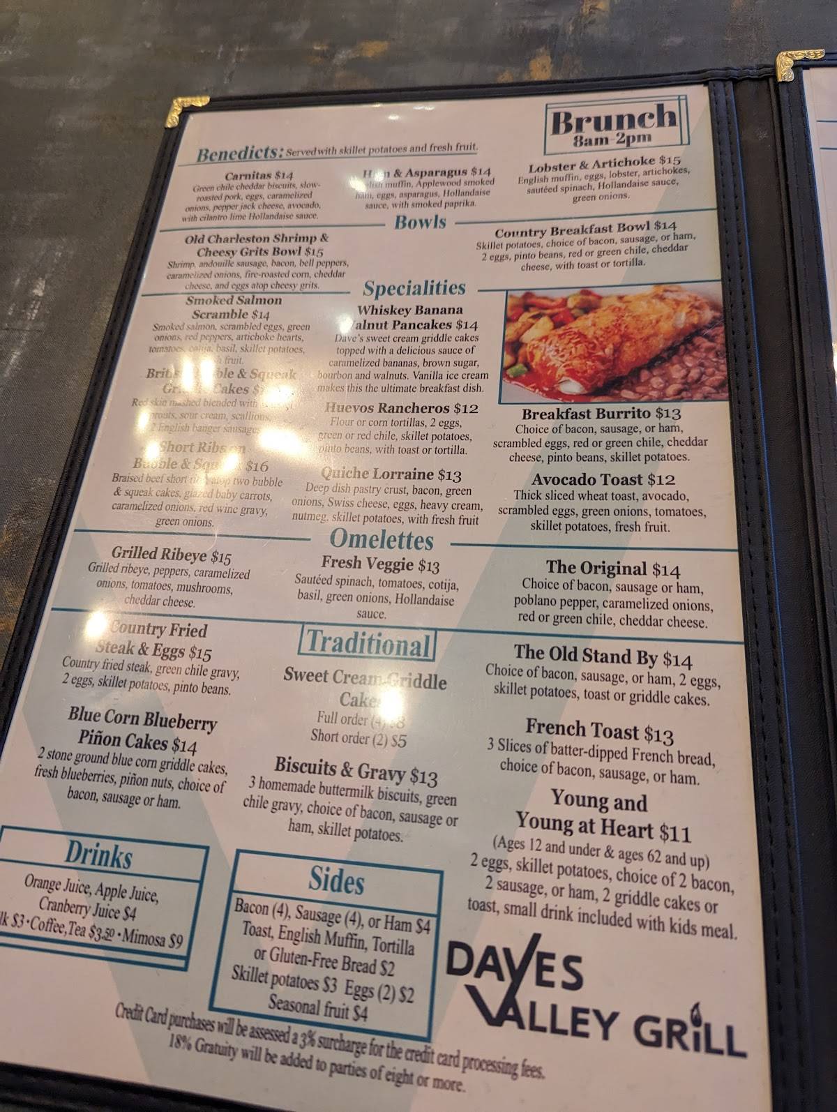 Menu at Dave's Valley Grill cafe, Los Ranchos de Albuquerque