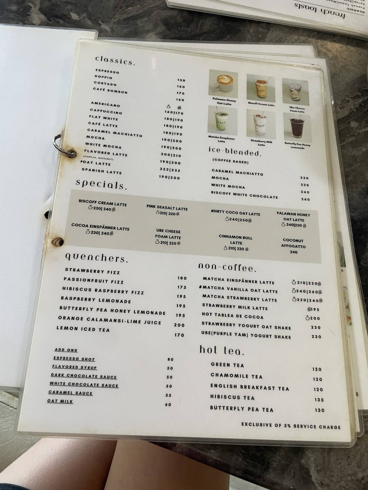 Menu at Dayo Cafe El Nido, El Nido, 59JQ+4G8