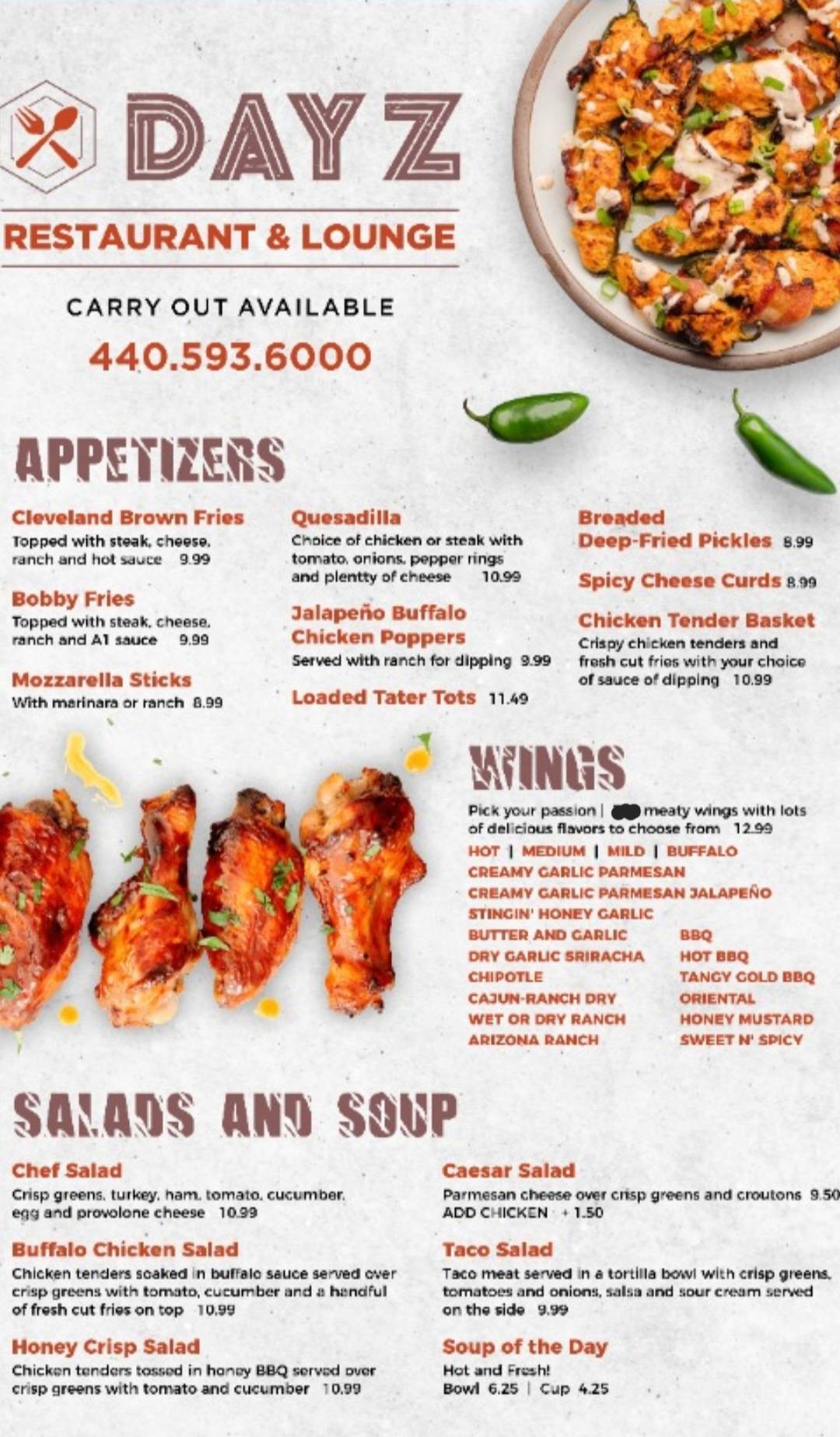Menu at Dayz Bar and Grill, Conneaut