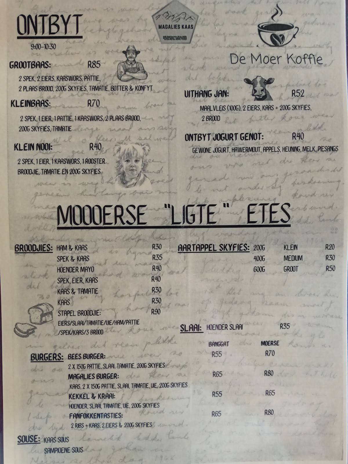 Menu at De Moer Koffie, Brits