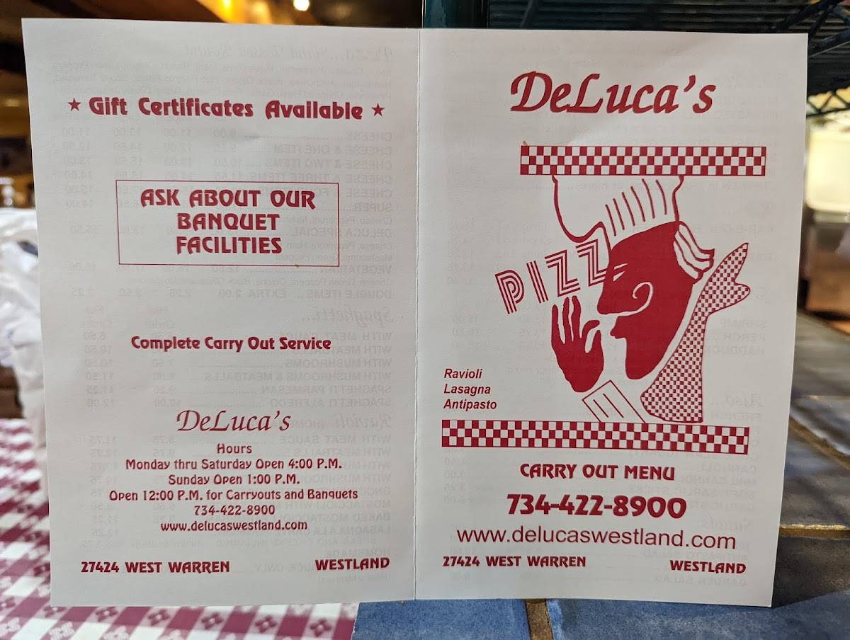 Menu at DeLuca's Restaurant, Westland, Warren Rd