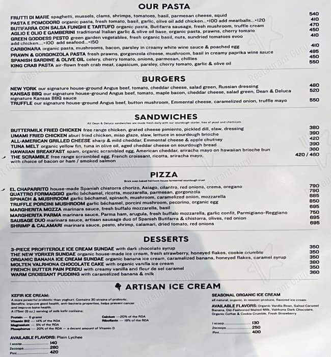 Menu at Dean and DeLuca Quezon City cafe, Quezon City