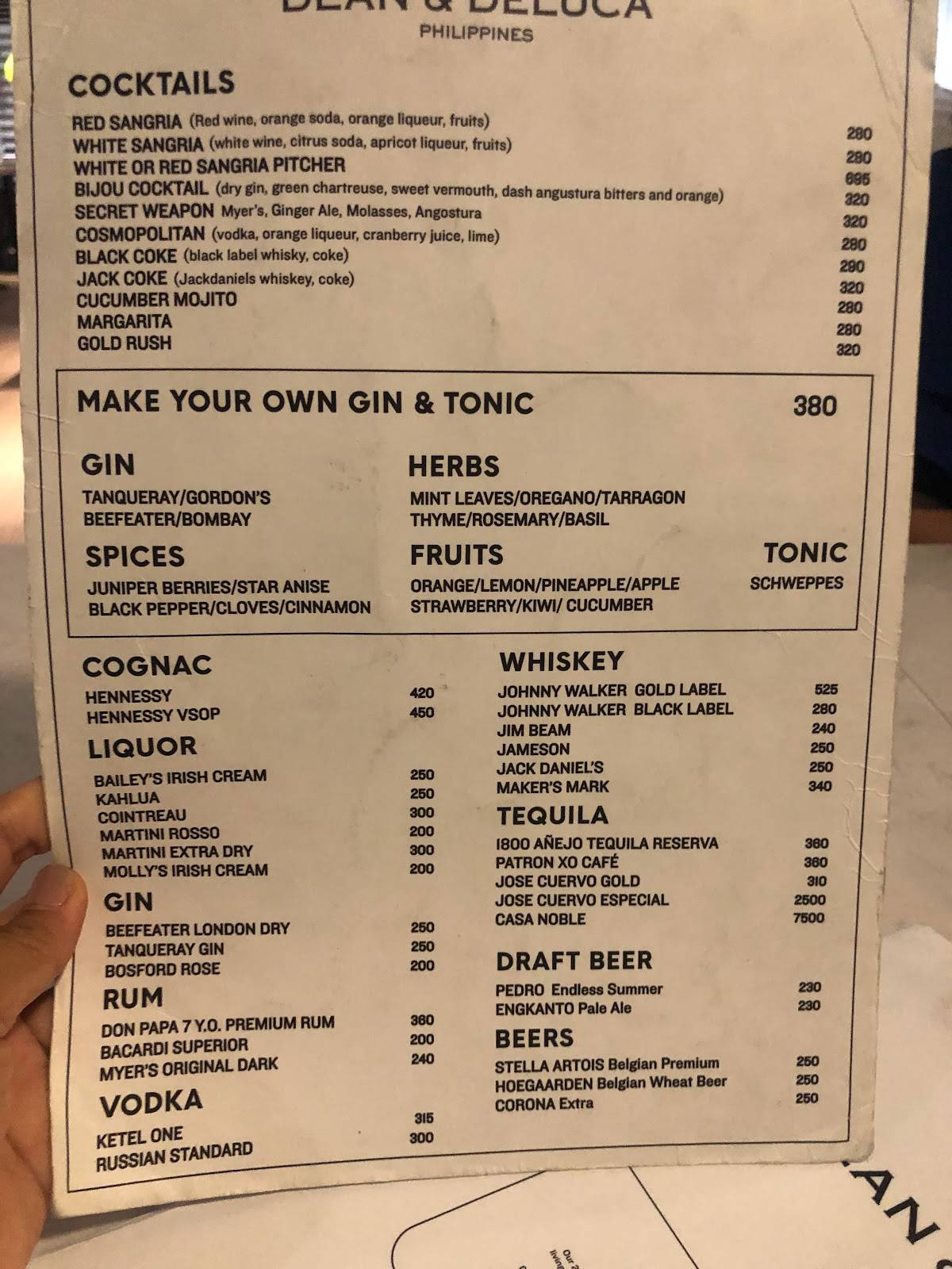 Menu at Dean and DeLuca Quezon City cafe, Quezon City