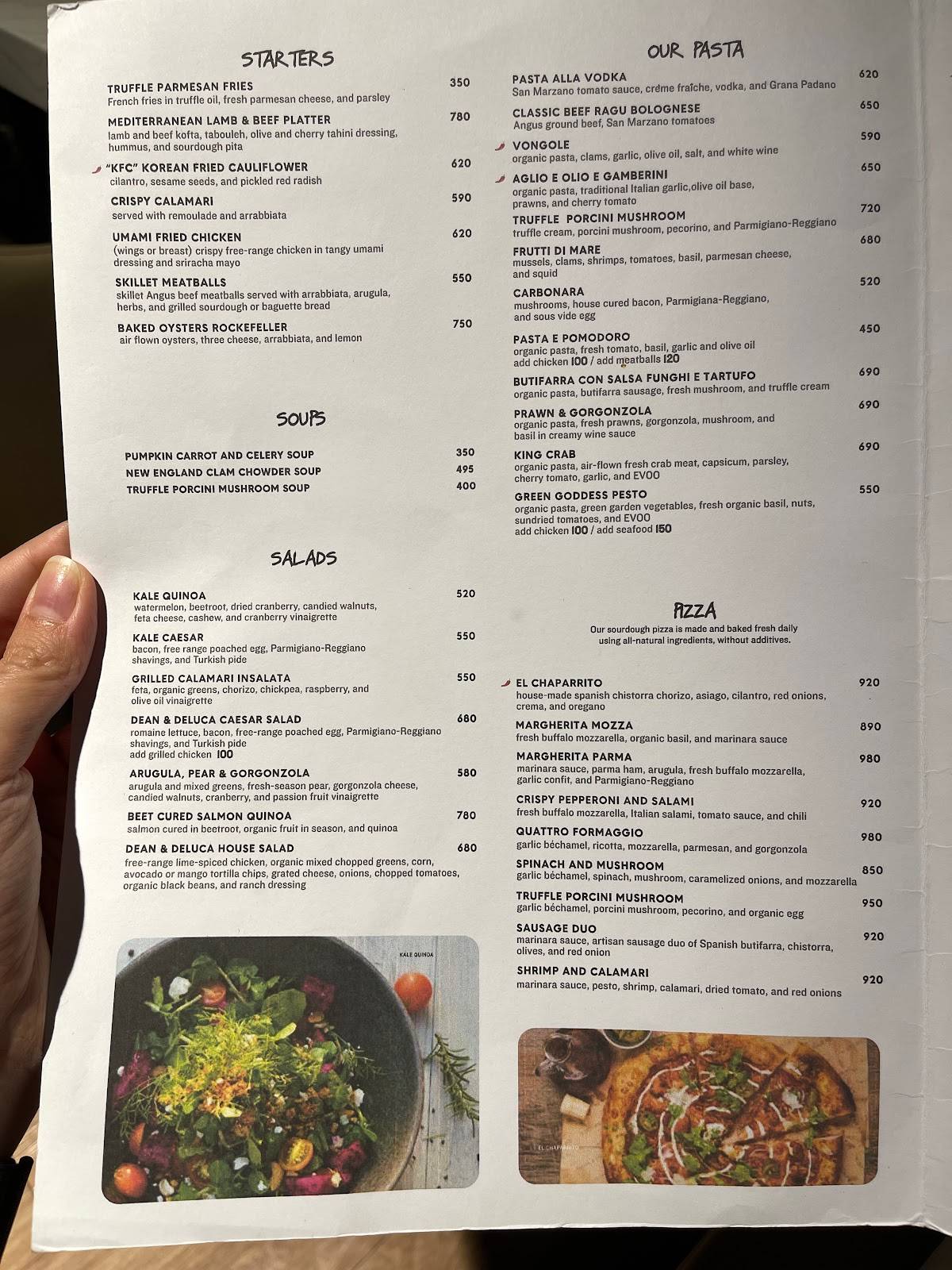 Menu at Dean and DeLuca Quezon City cafe, Quezon City