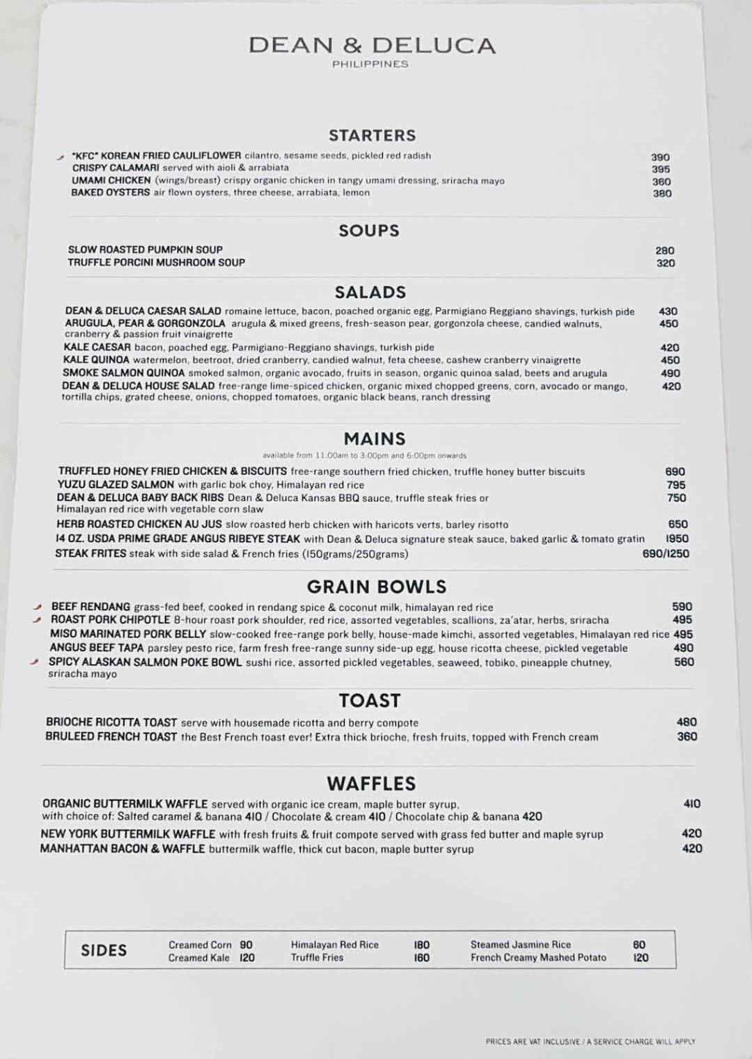 Menu at Dean and DeLuca Quezon City cafe, Quezon City