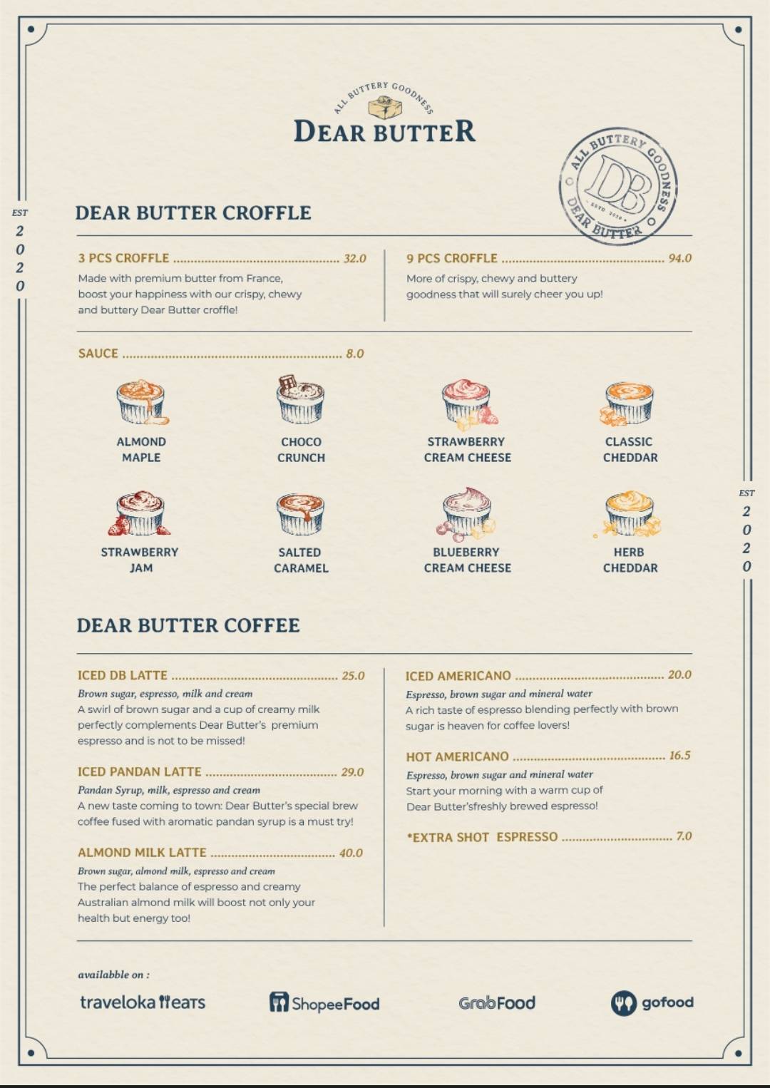 Menu at Dear Butter Manado, Indonesia