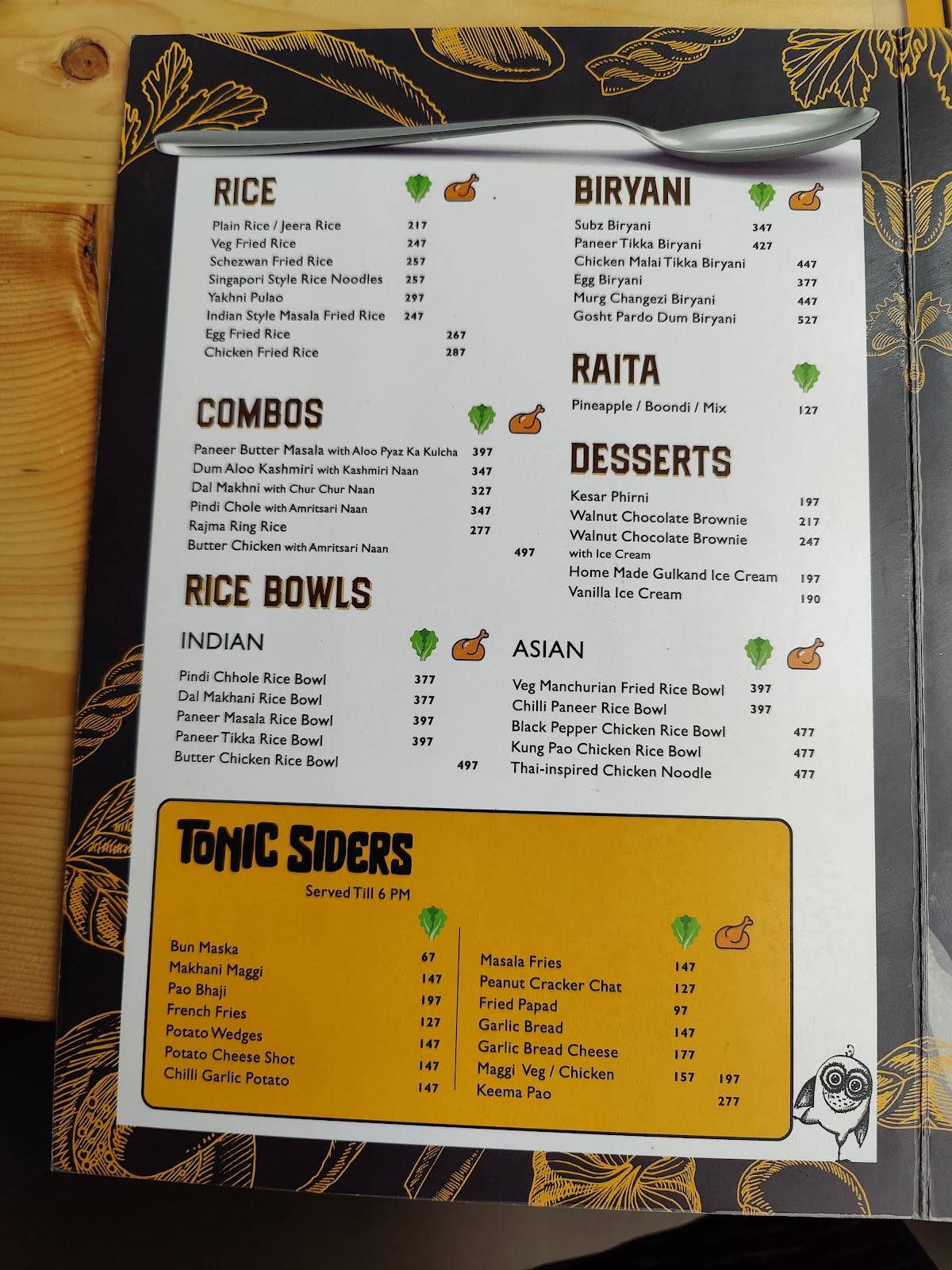 Menu at TONIC - The Open Natural Informal Cafe, Dehradun