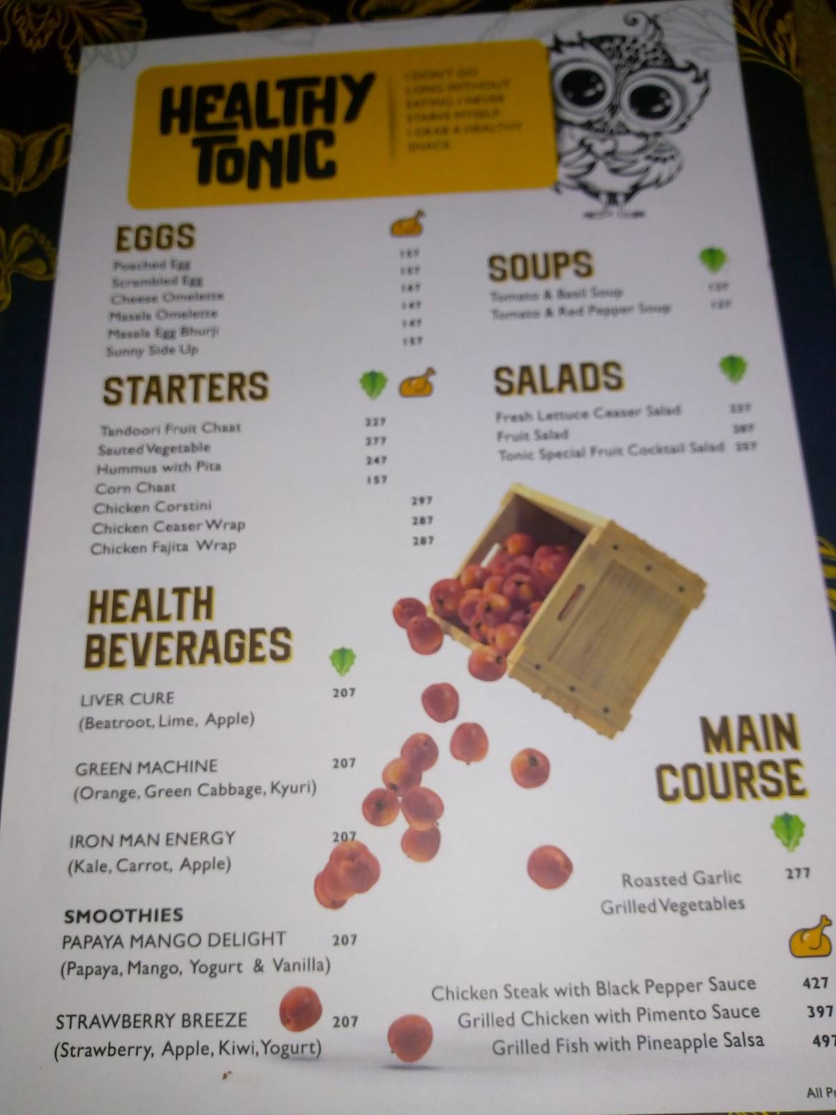 Menu at TONIC - The Open Natural Informal Cafe, Dehradun