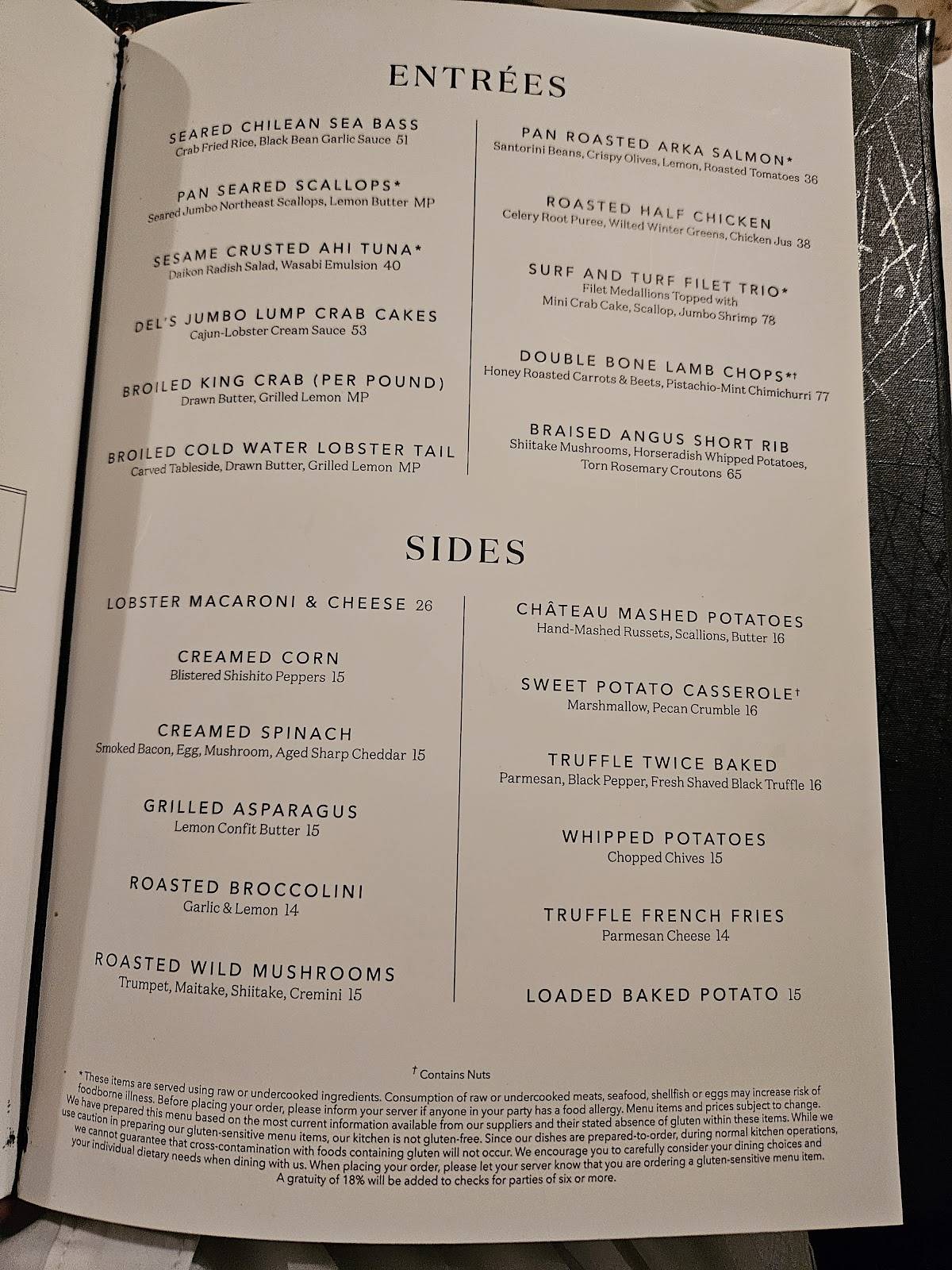 Menu at Del Frisco's Double Eagle Steakhouse, Fort Worth