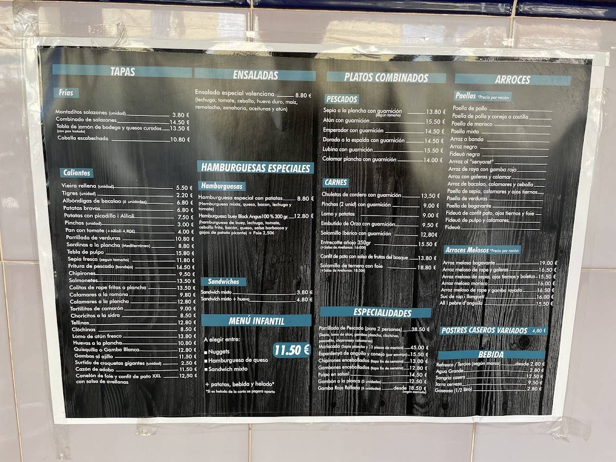 Menu at Delfín Blanco restaurant, Mareny de Sant Llorenç