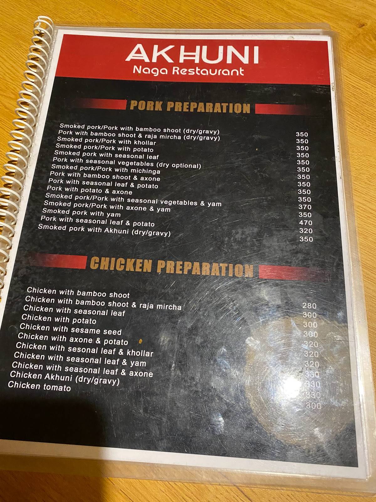 Menu at Akhuni Naga Restaurant, Delhi