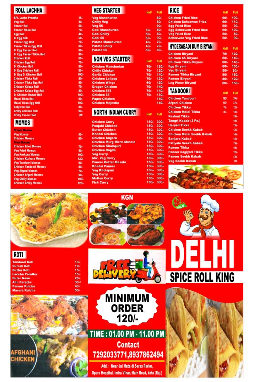 Menu at Delhi Spice Roll King, Kota