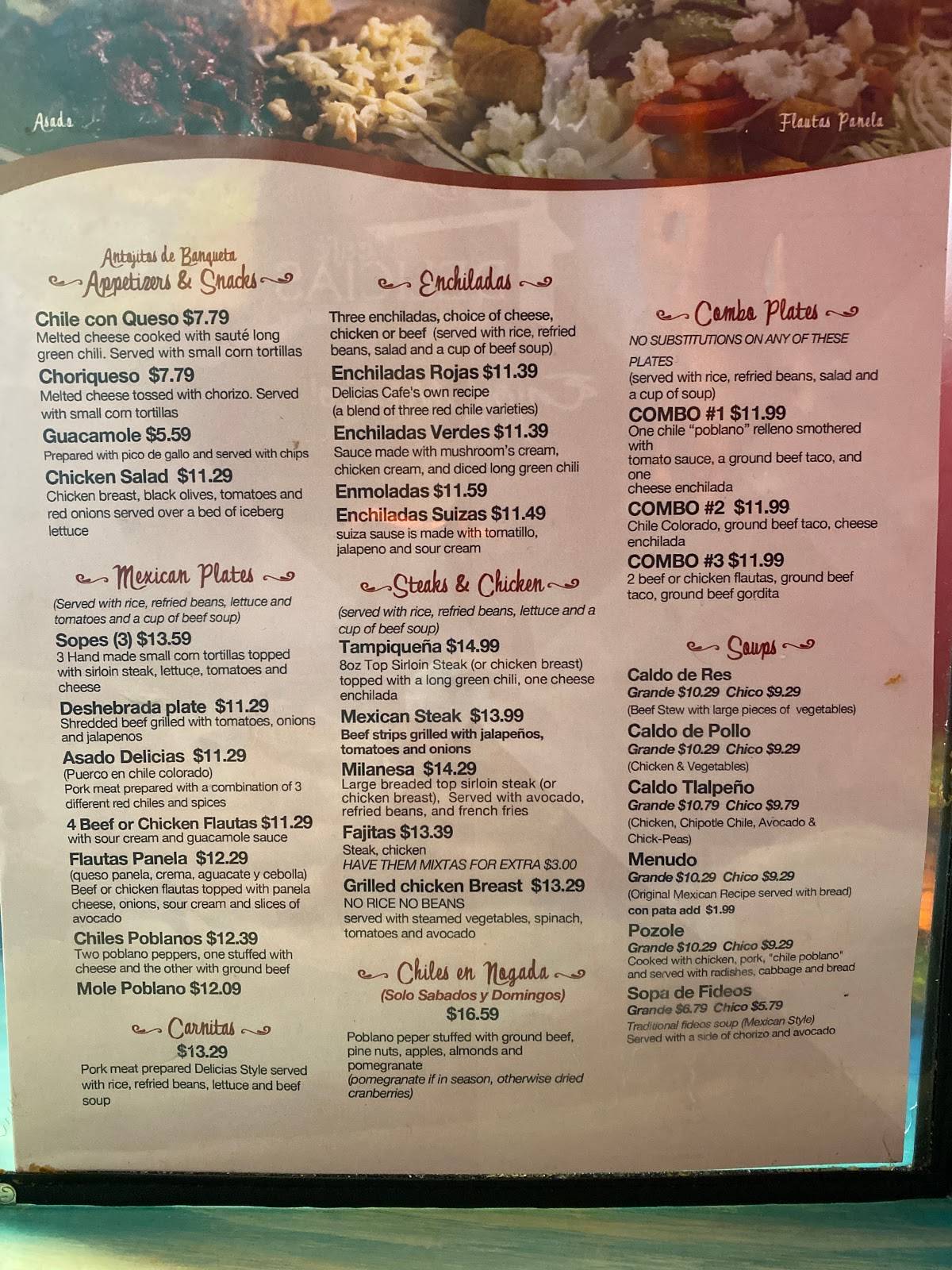 Menu at Delicias Café cafe, Albuquerque