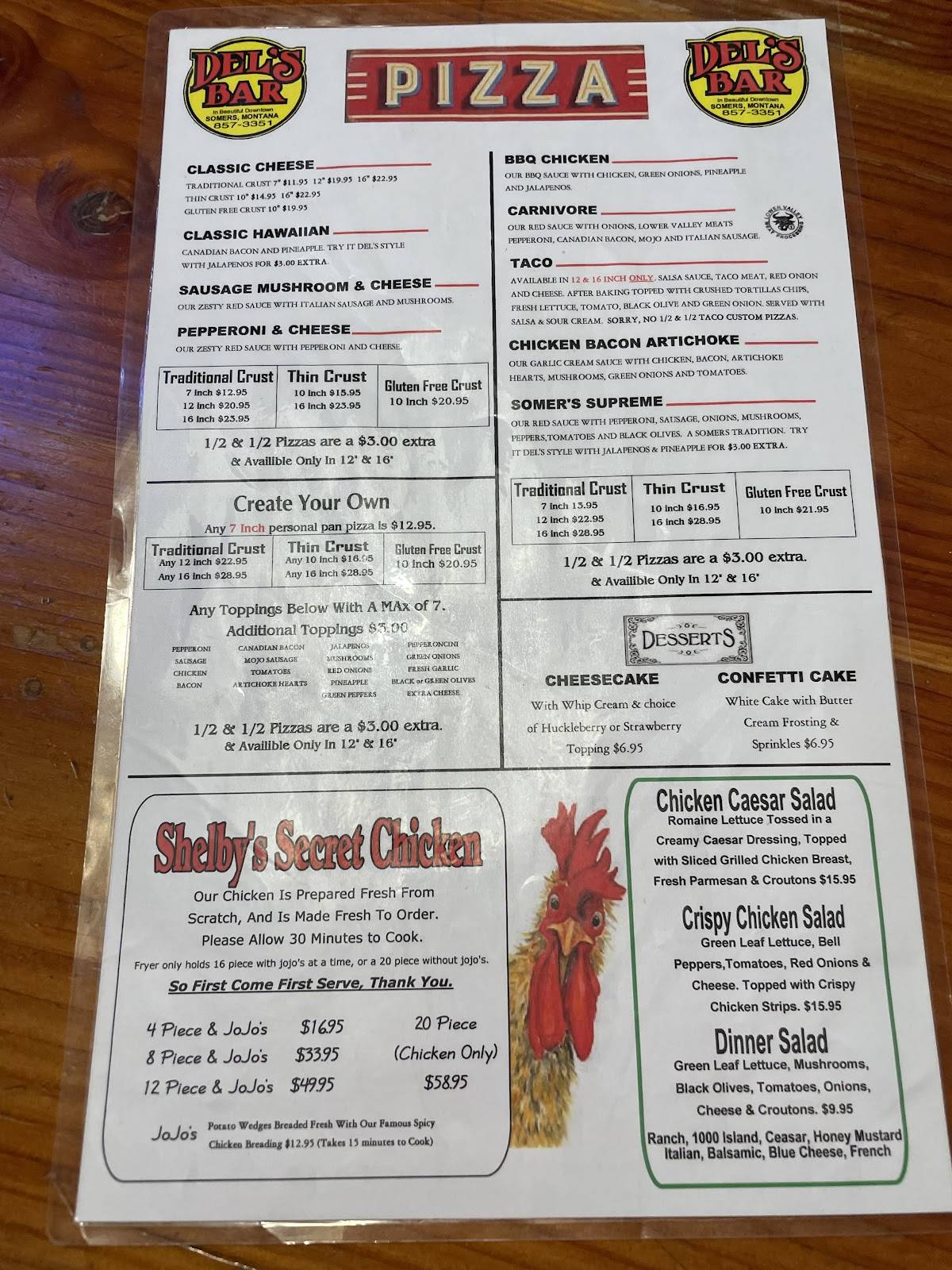 Menu at Del's Bar & Grill, Somers