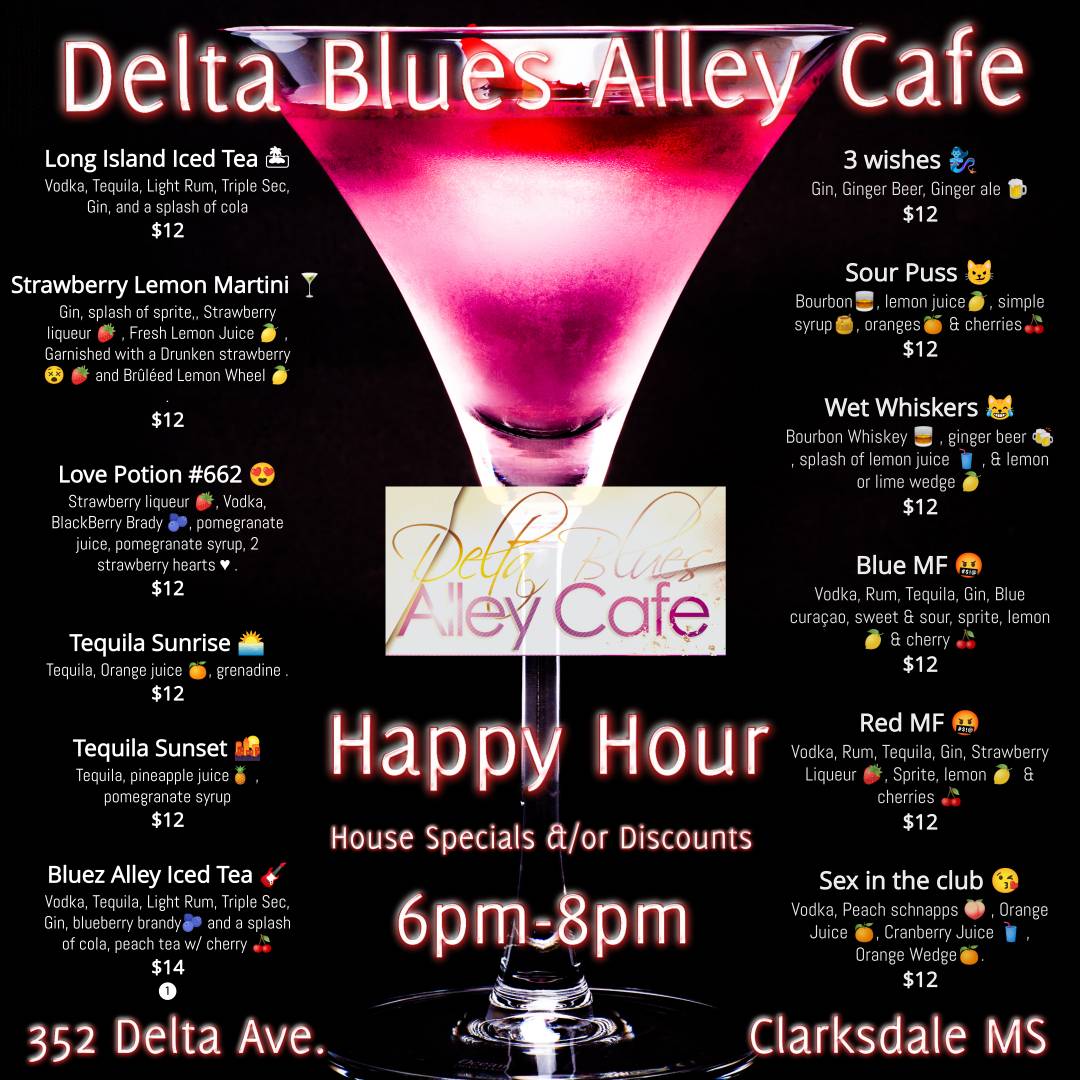 Menu at Delta Blues Alley Cafe, Clarksdale