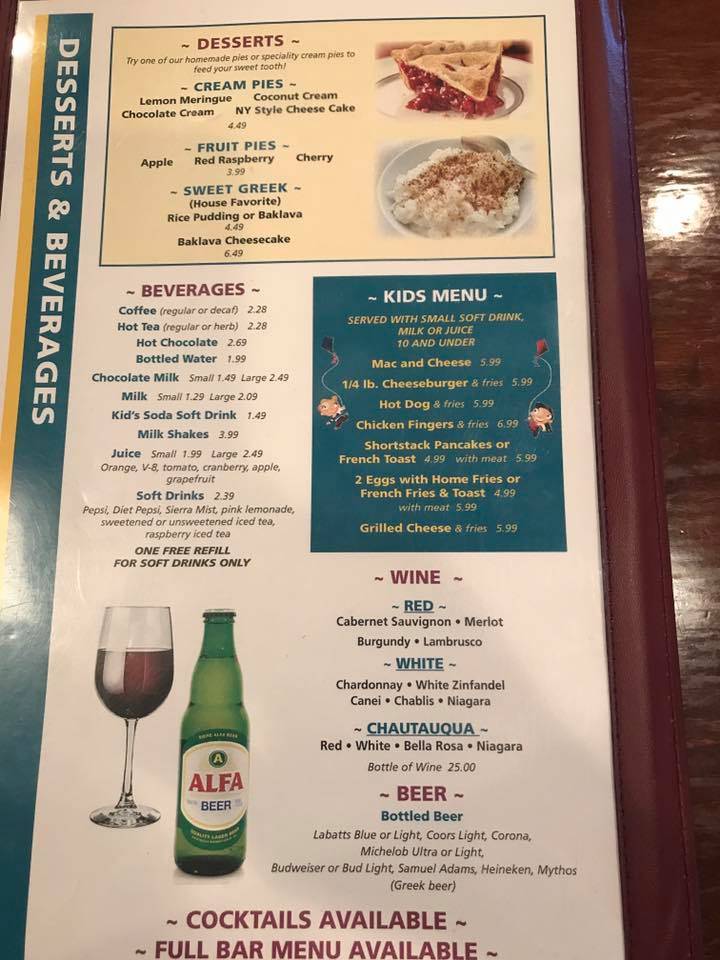 Menu at Demetri's On the Lake restaurant, Dunkirk, 6-8 Lake Shore Dr W