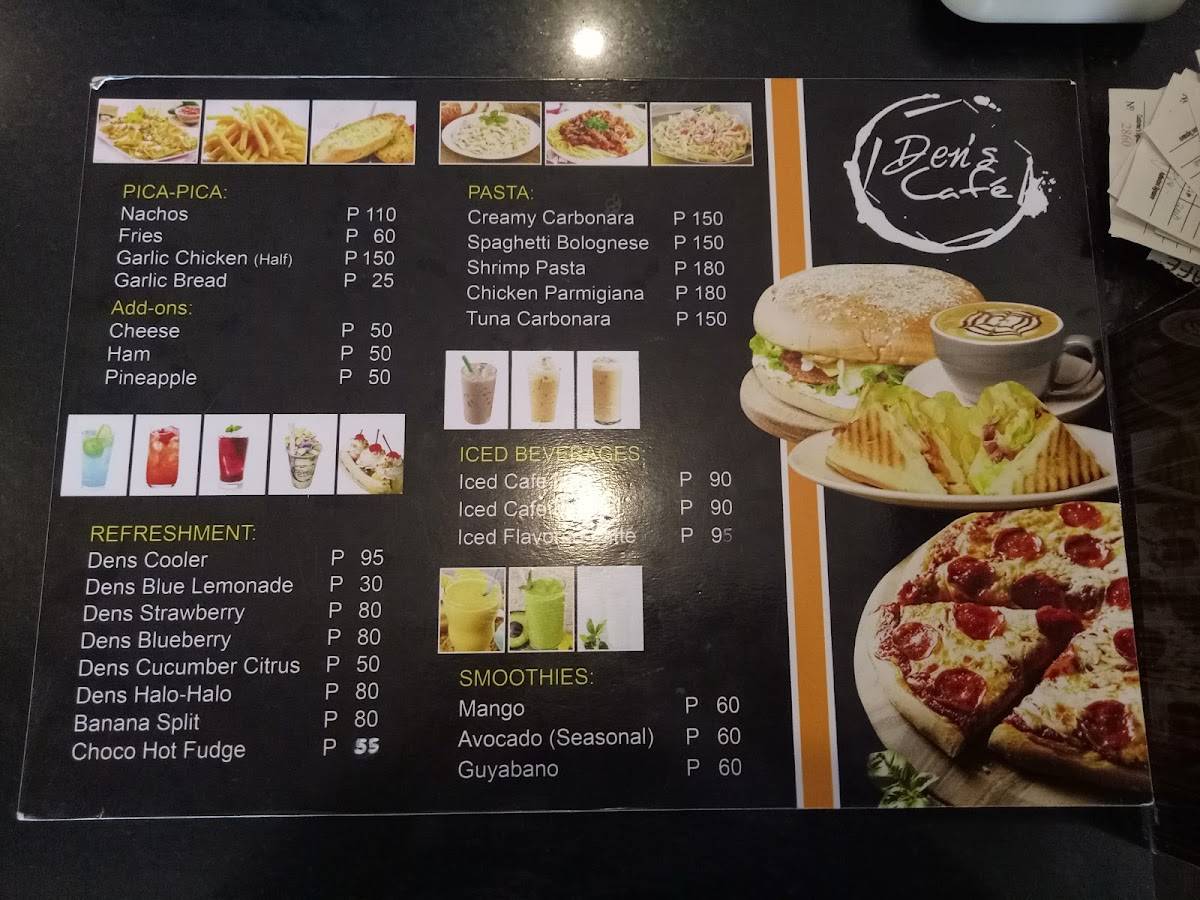 Carta del café Den's Coffee, Panabo