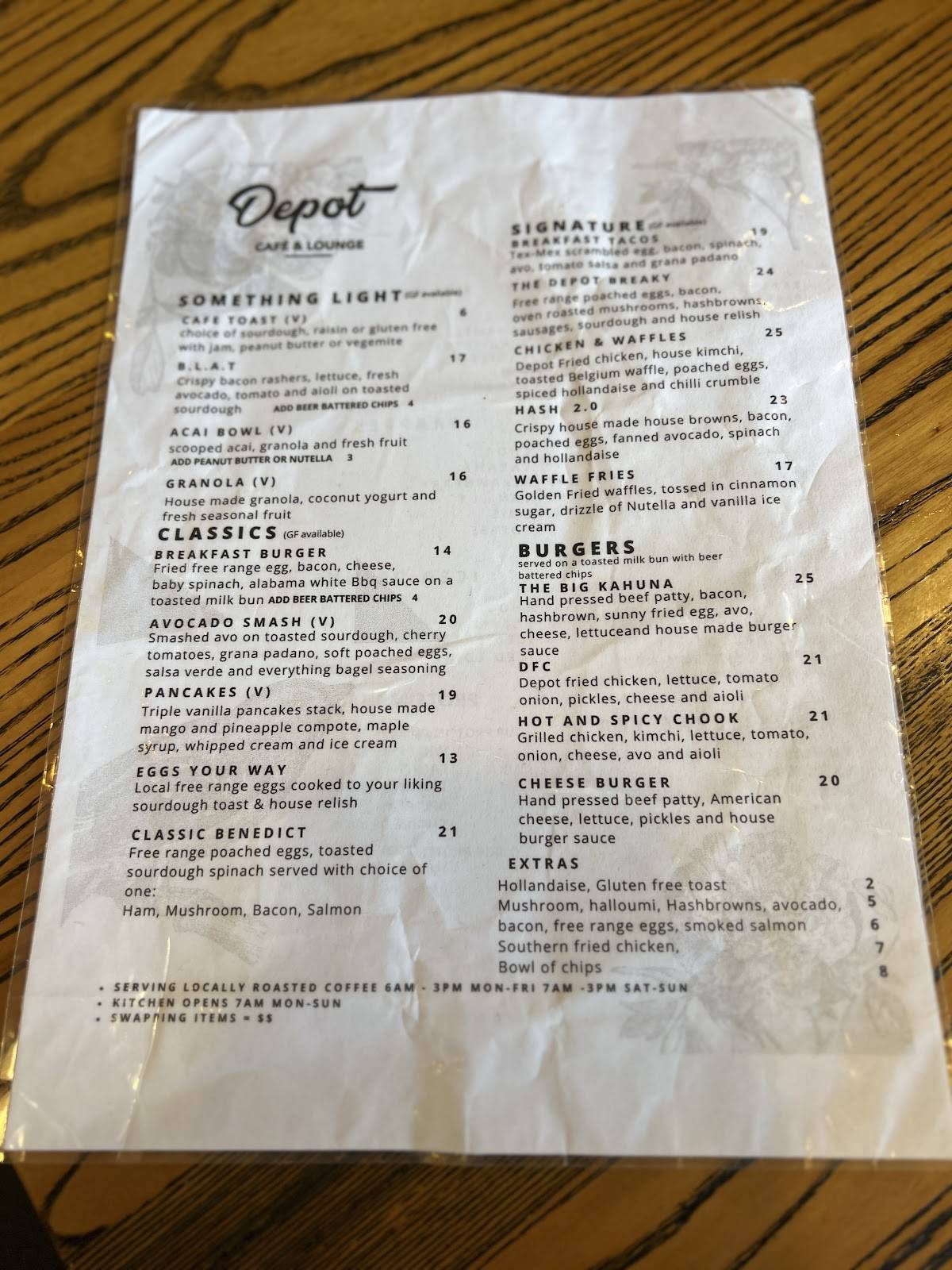Menu at Depot Cafe & Lounge, Coomera, Main St