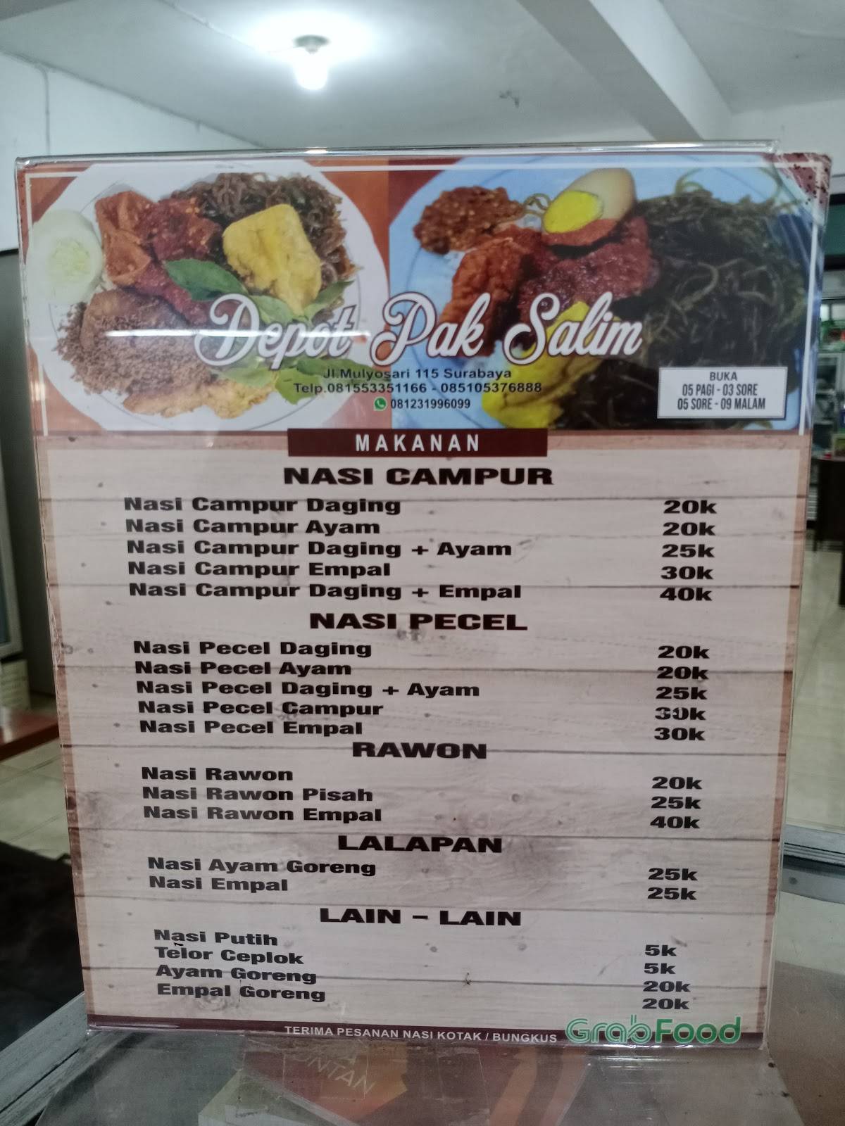 Carta del restaurante Depot Nasi Campur Pak Salim, Surabaya
