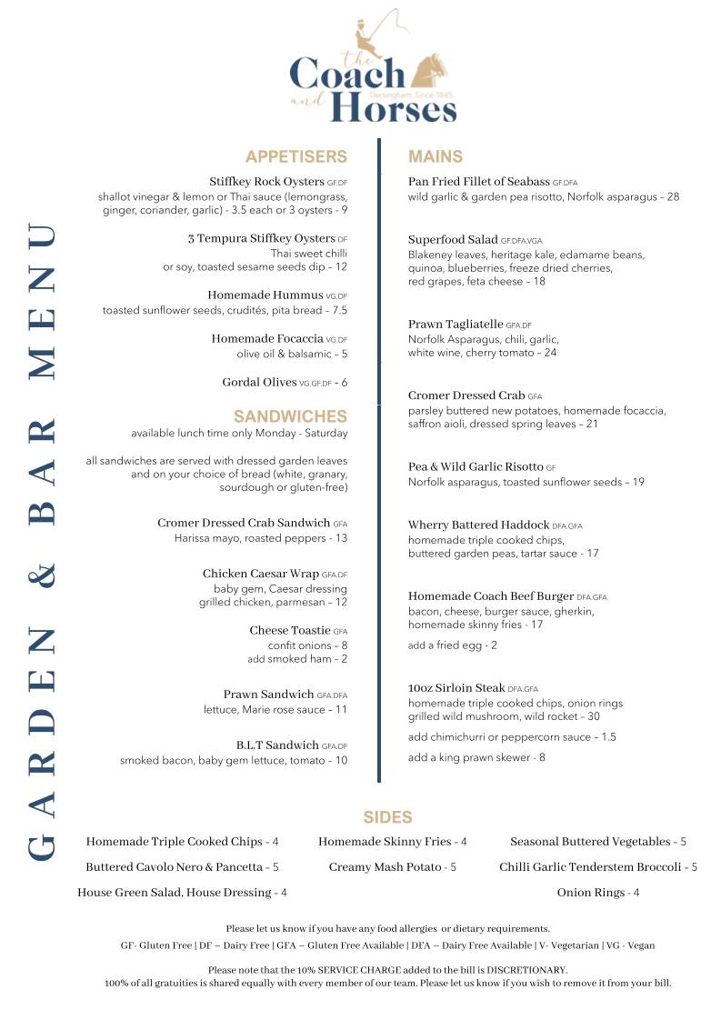 Menu at The Coach & Horses pub & bar, Dersingham