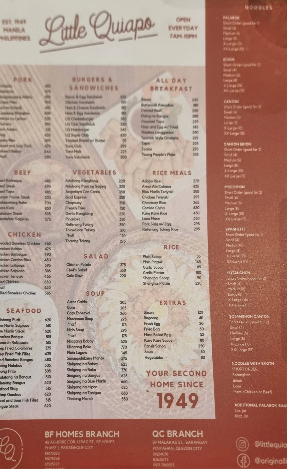 Menu at Little Quiapo desserts, Quezon City