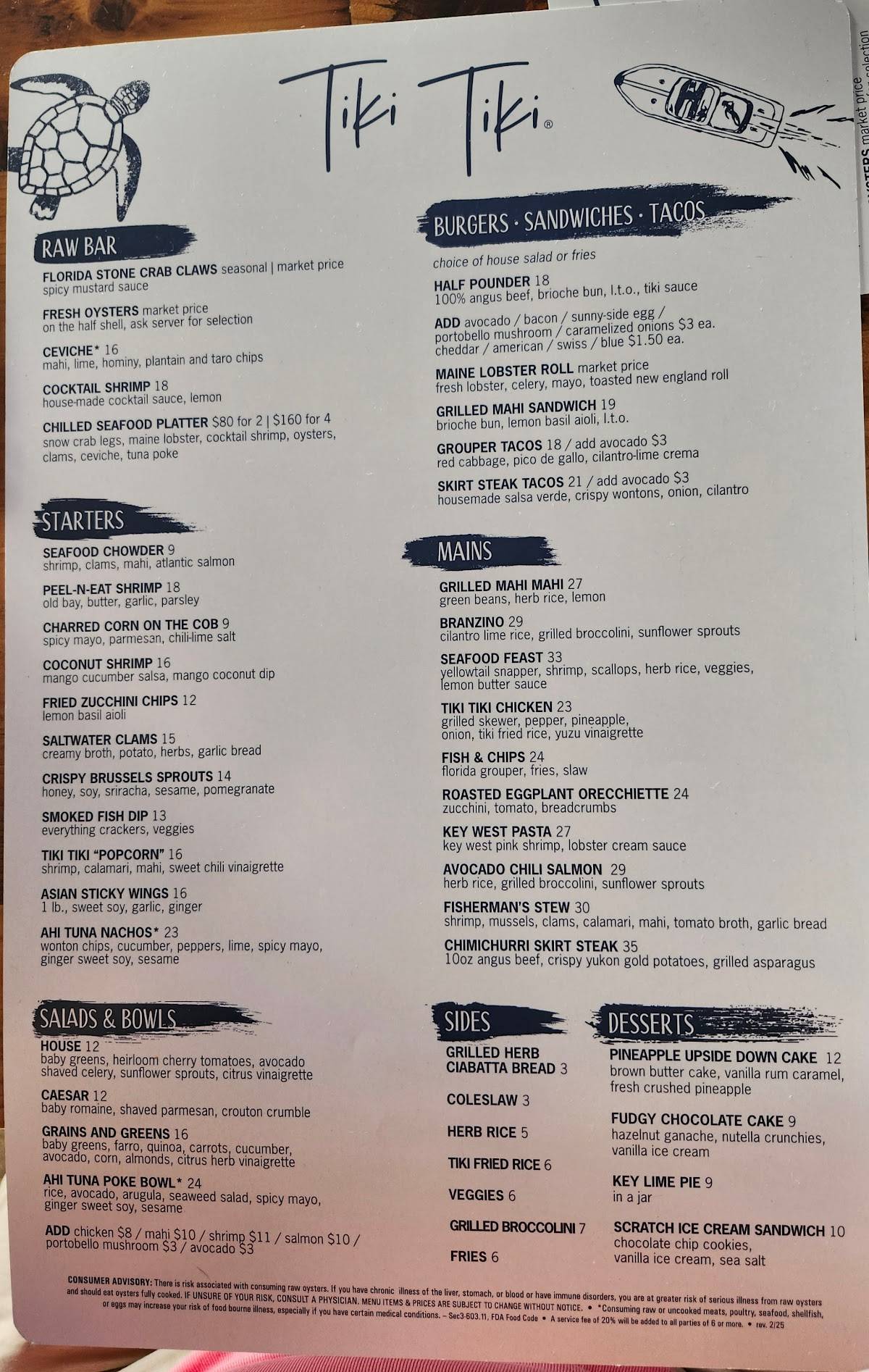 Menu at Tiki Tiki desserts, Hollywood