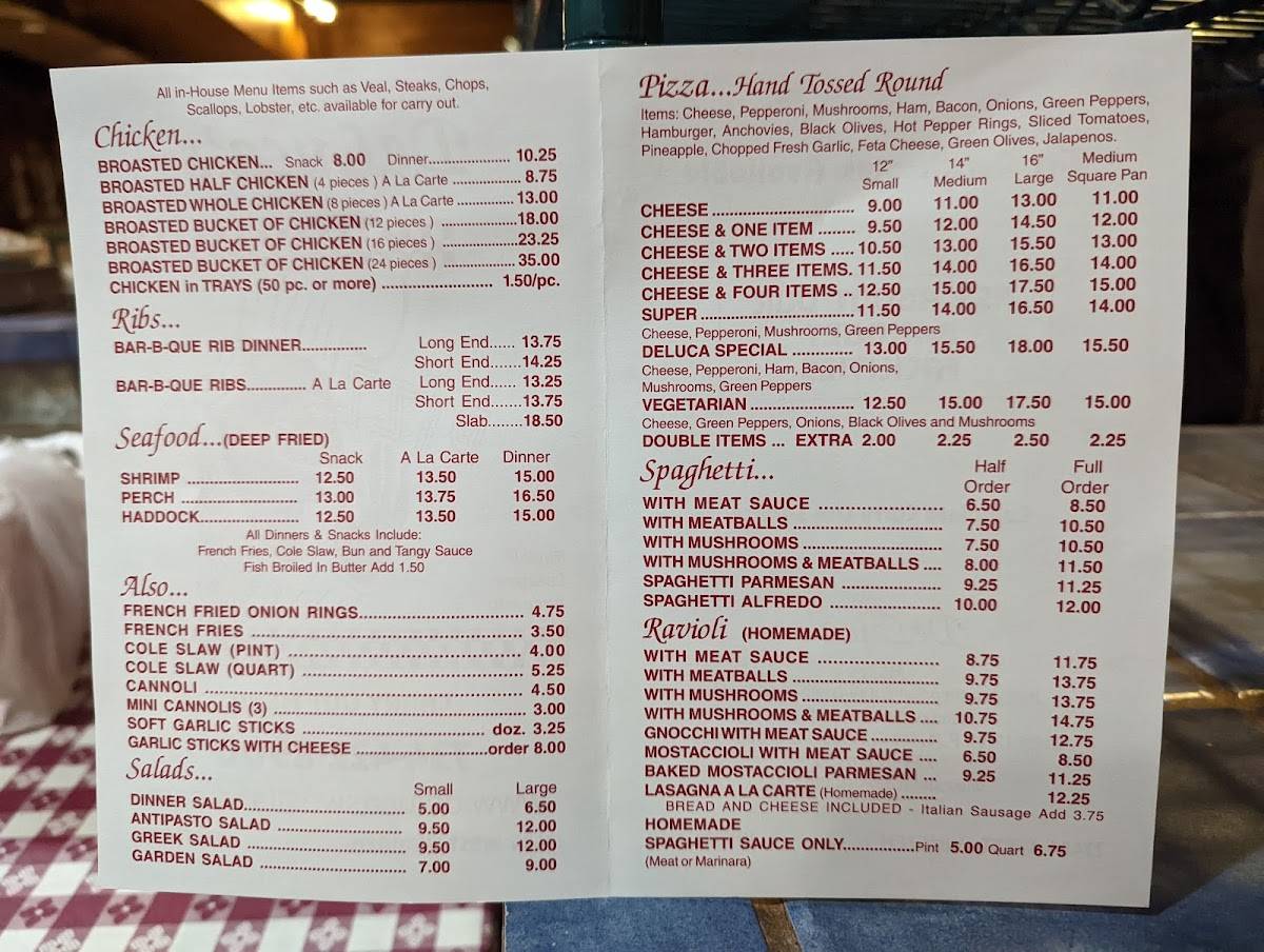 Menu at DeLuca's Restaurant, Westland, Warren Rd
