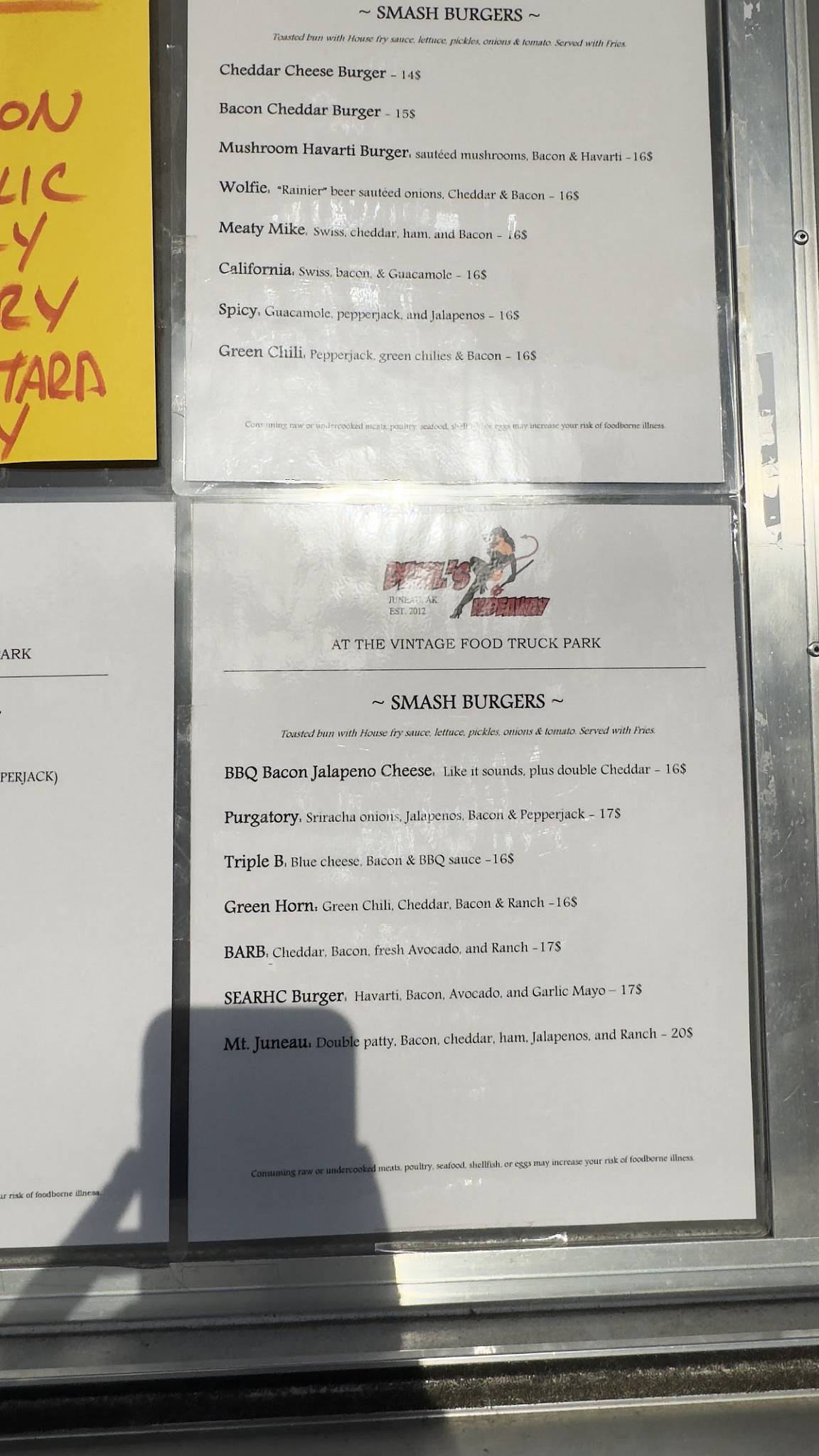 Menu at Devil's Hideaway pub & bar, Juneau, Clinton Dr