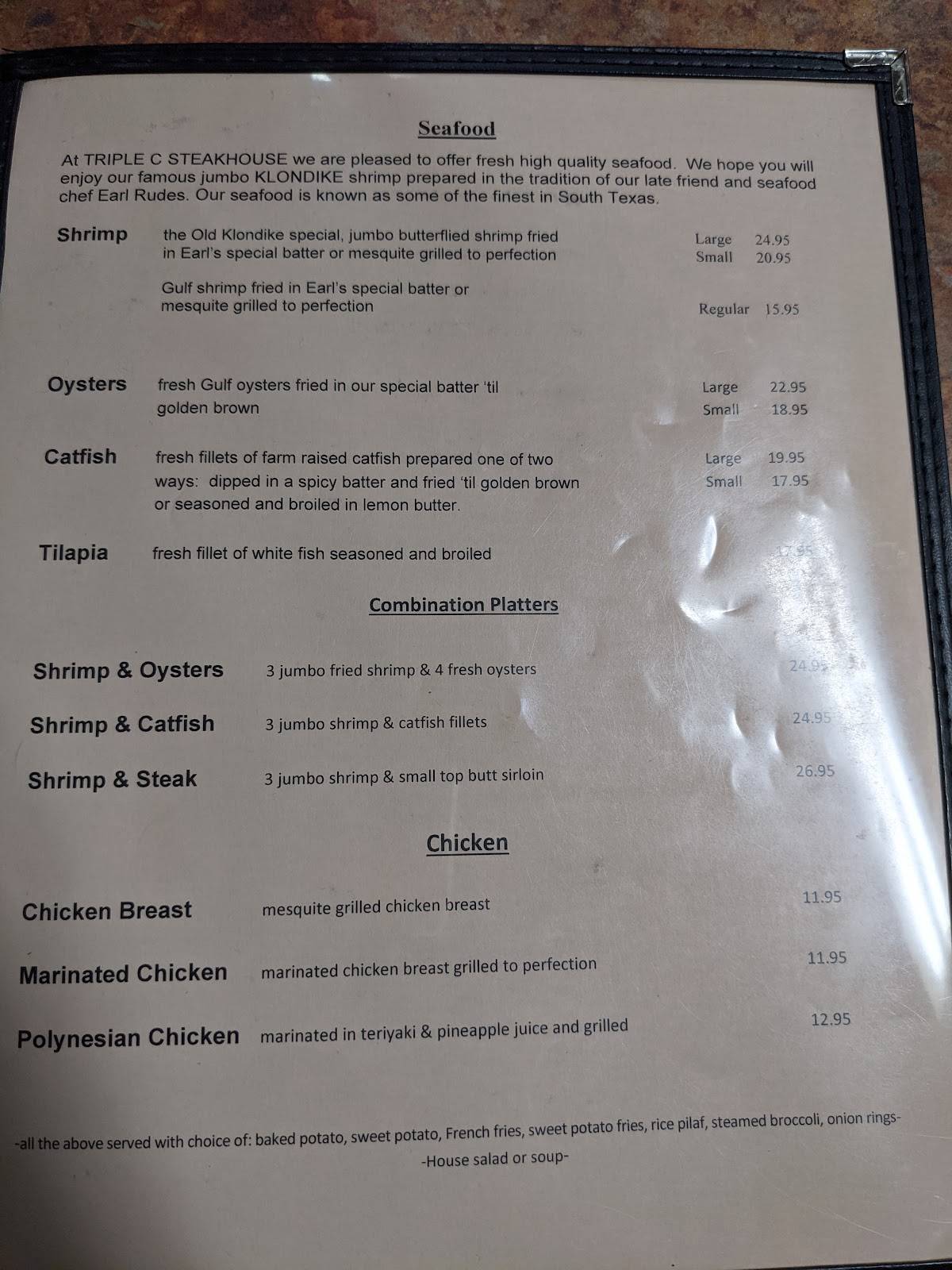 Menu at Triple C Steakhouse, Devine