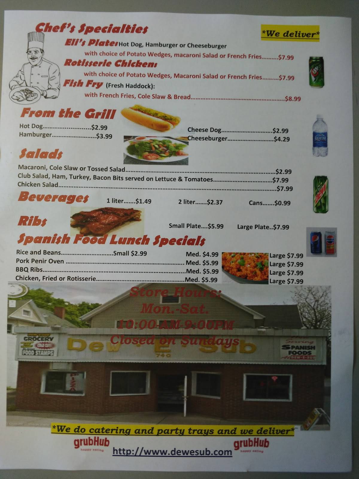 Menu at Dew E Sub restaurant, Rochester