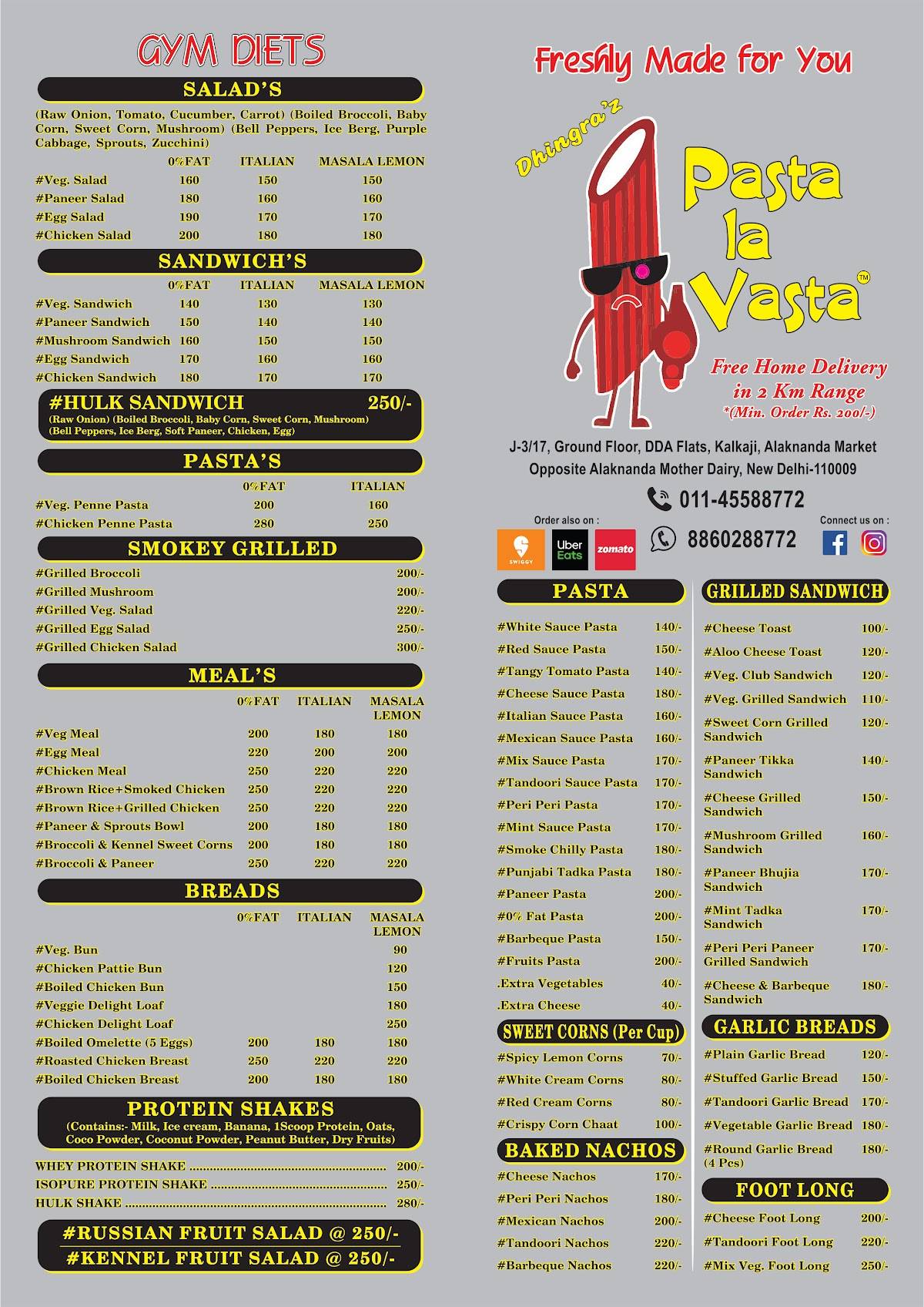 Menu at Dhingra'z Pasta La Vasta, New Delhi