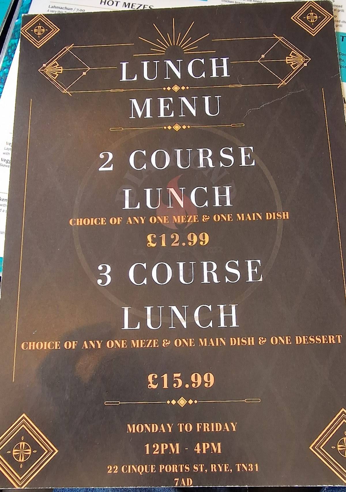 Menu at Diamond Koz restaurant, Rye