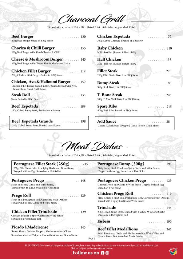 Menu at Dias Tavern Willowbridge Portuguese Restaurant, Cape Town