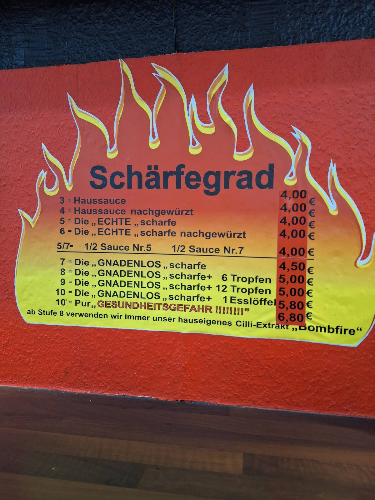 Menu au Die Currywurst fast food, Herne