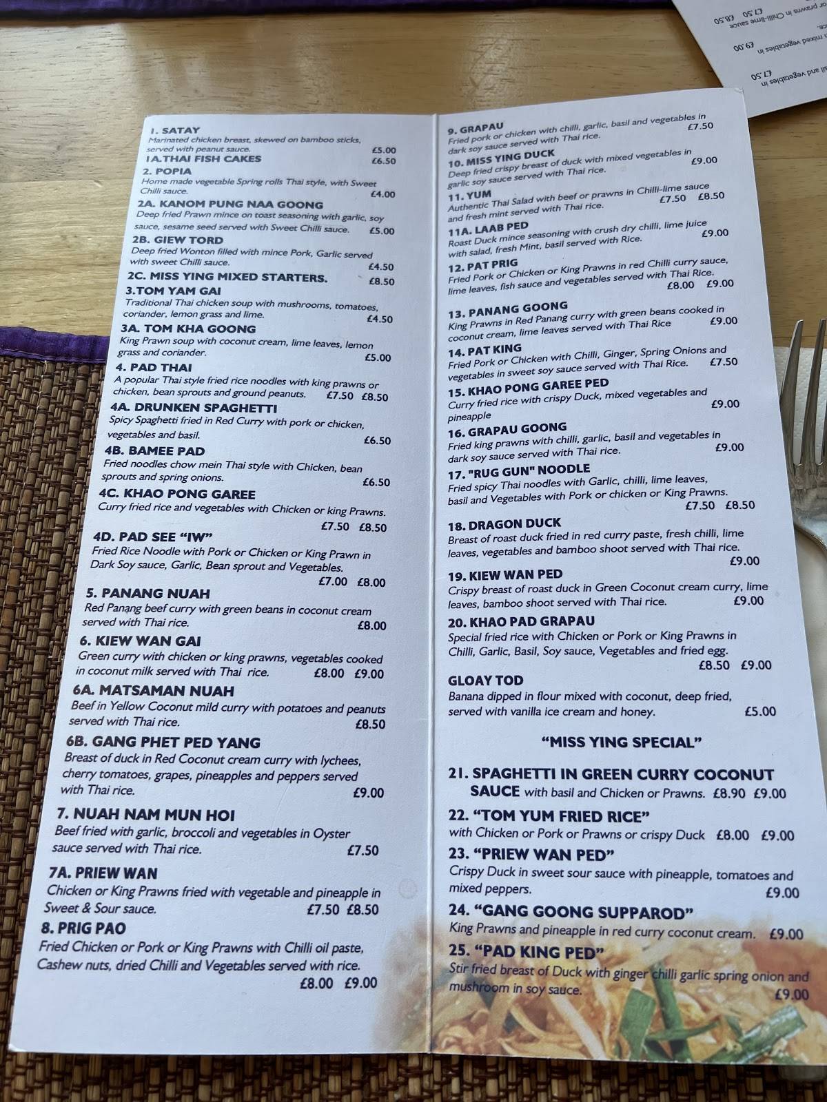 Menu at Miss Ying Thai Food & Shop restaurant, Dingwall