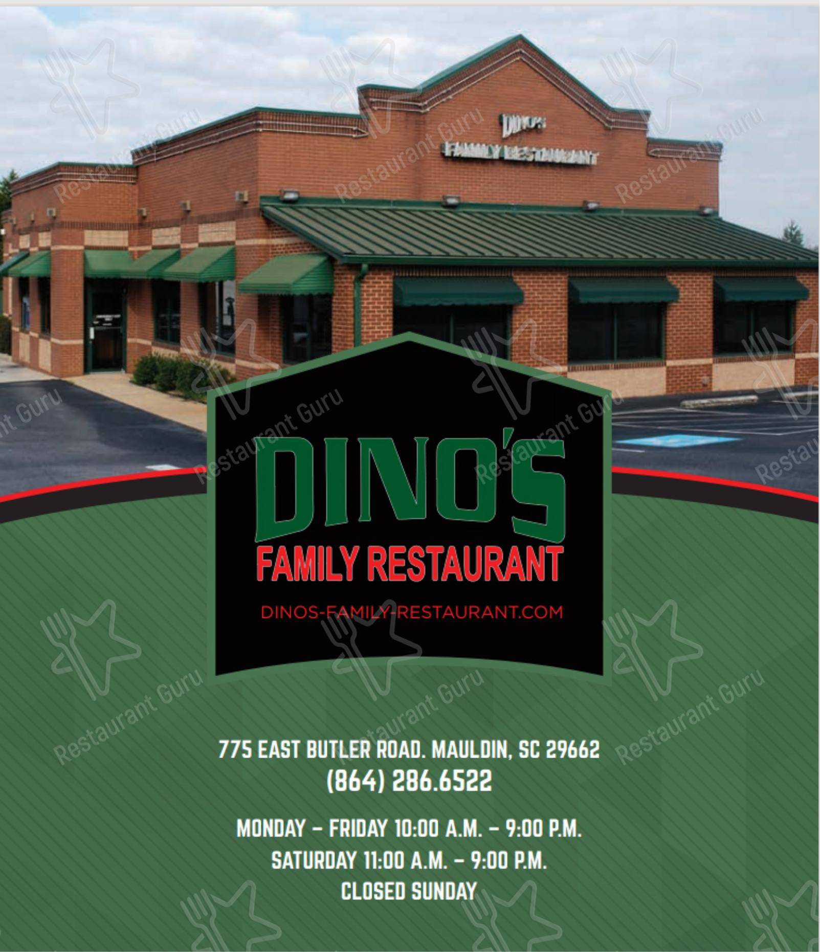 Menu at Dino’s Family Restaurant, Mauldin, 775 E Butler Rd
