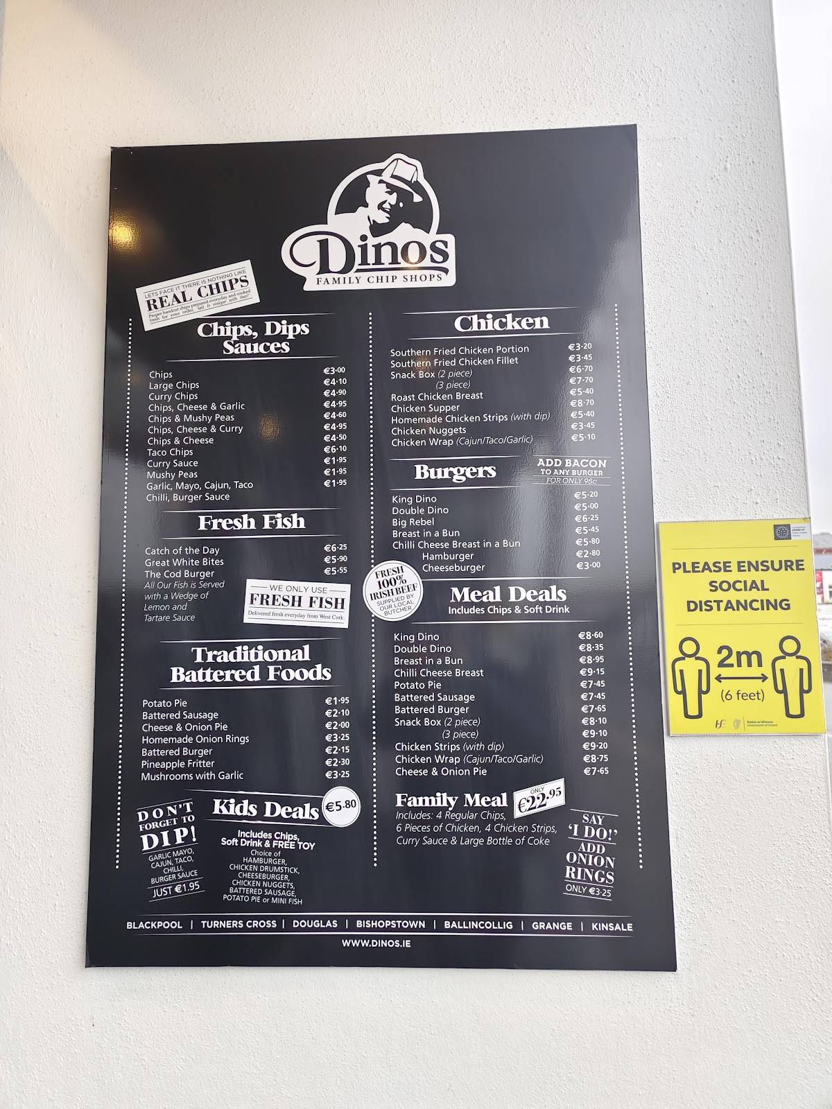 Menu at Dinos restaurant, Kinsale