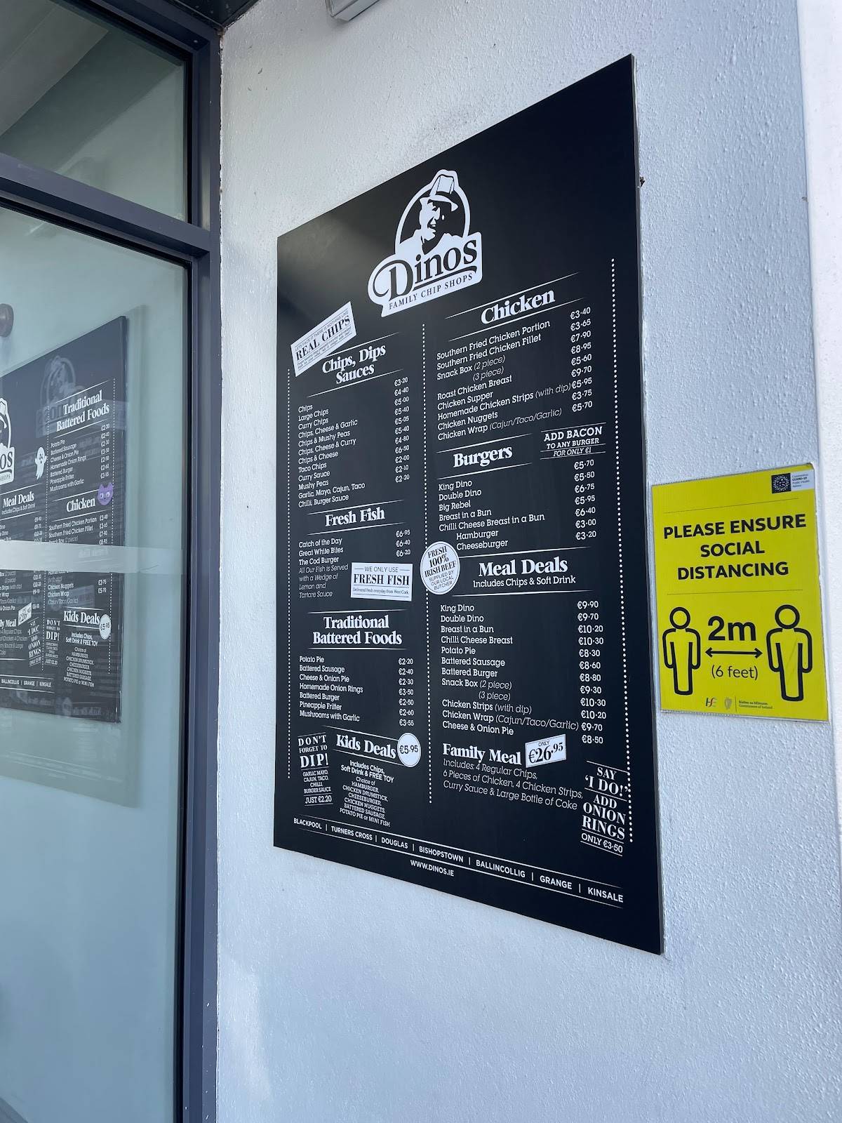 Menu at Dinos restaurant, Kinsale