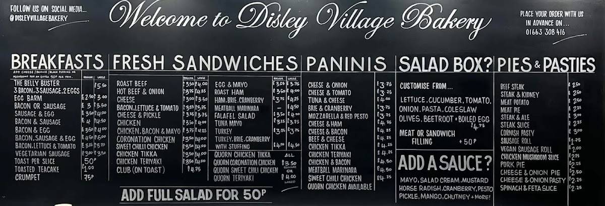 Menu at Disley Village Bakery, Stockport